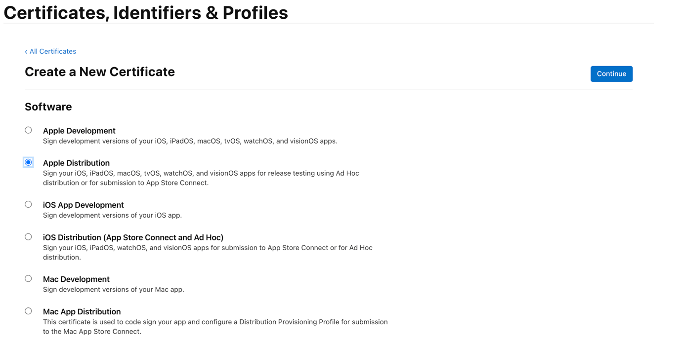 Creating iOS certificates for publishing to the App Store