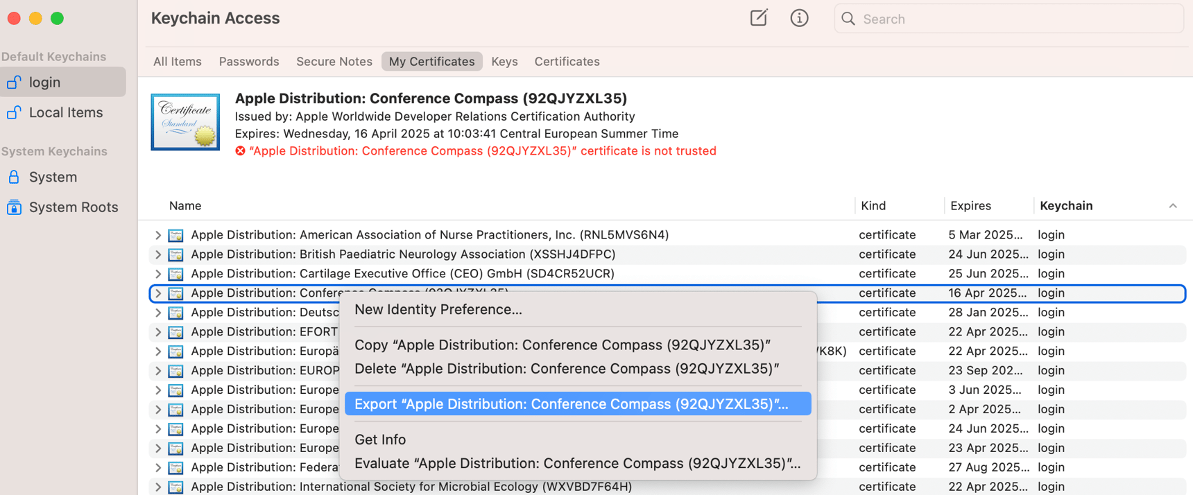 Creating iOS certificates for publishing to the App Store