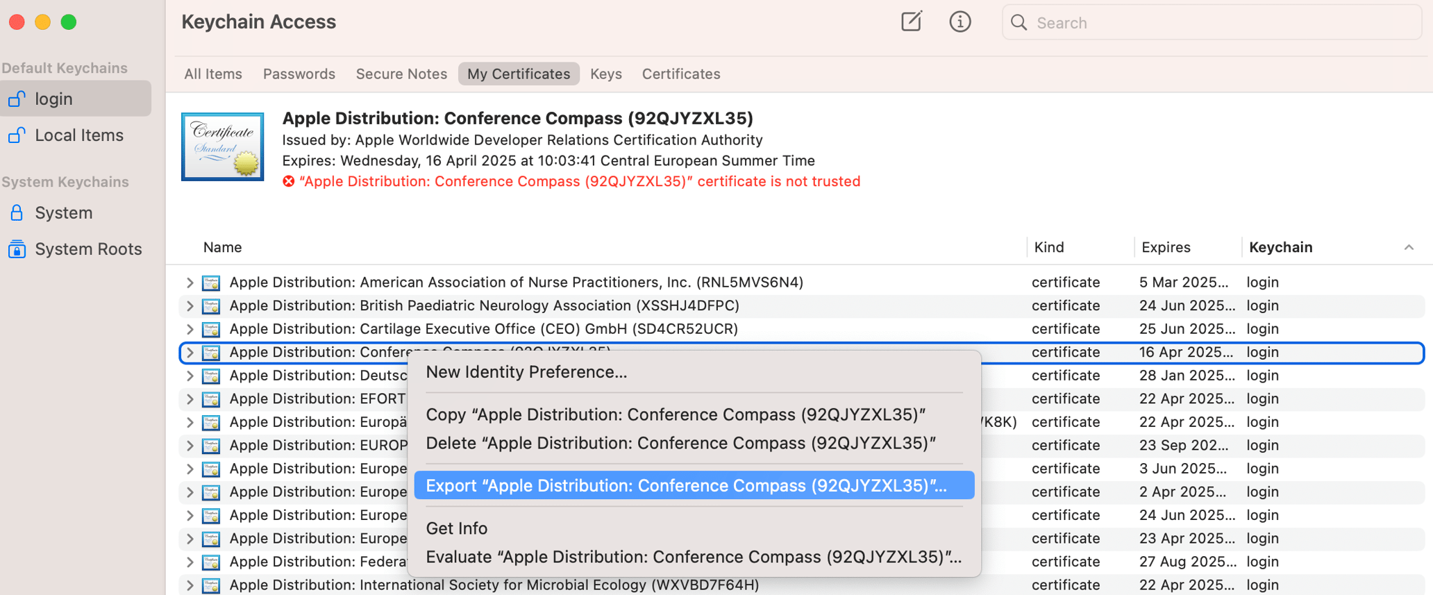Creating iOS certificates for publishing to the App Store
