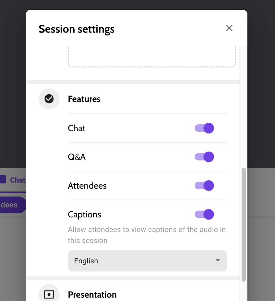 Enable live captions in your sessions